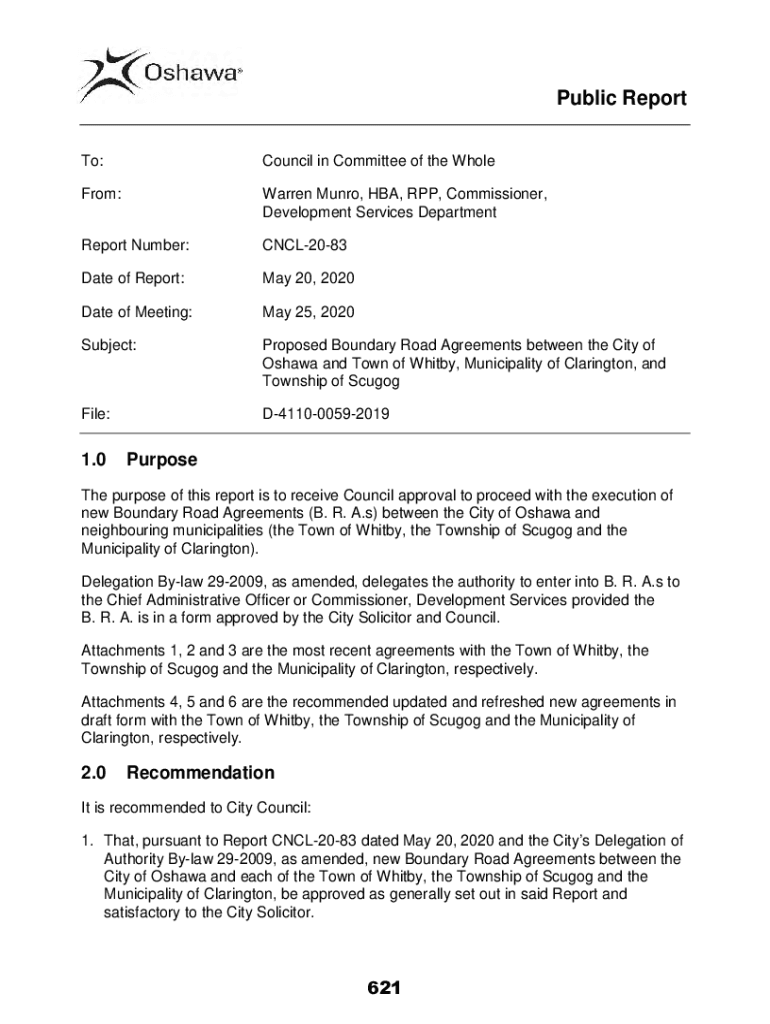 Fillable Online app oshawa CNCL-20-83 Proposed Boundary Road Agreements between the City of ...