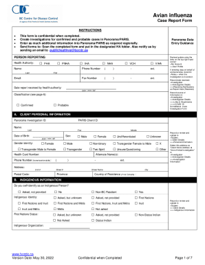 Fillable Online Avian Influenza Case Report Form Fax Email Print ...