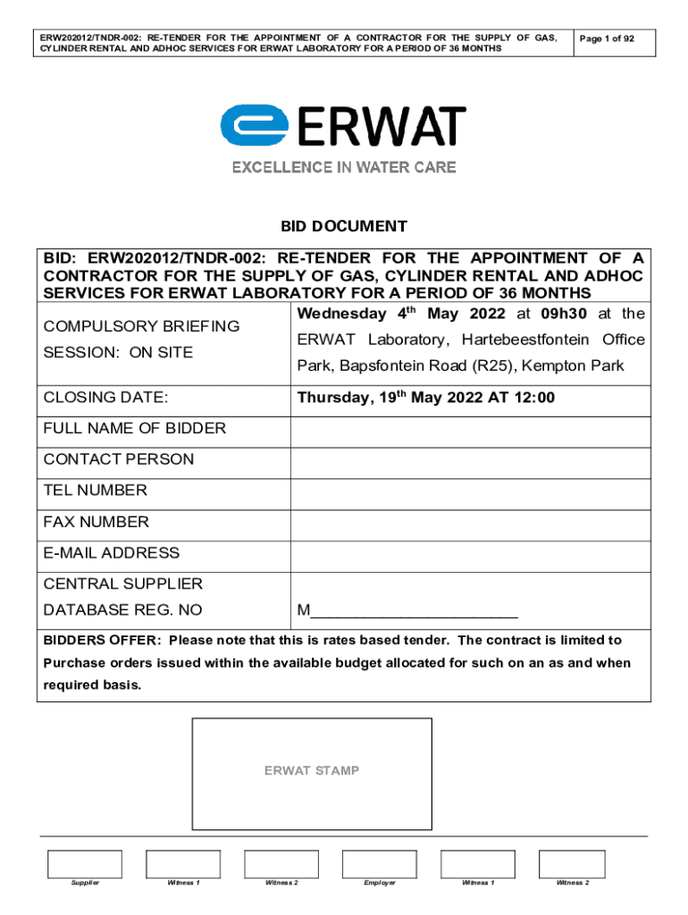 Fillable Online The Appointment of a Contractor for the Supply of Gas ...