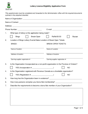 Fillable Online Lottery Licence Eligibility Application Form Page 1 of ...