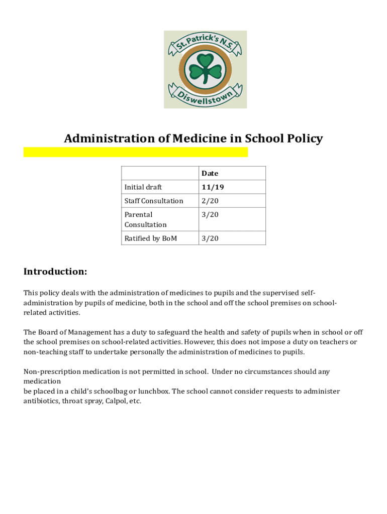 Fillable Online administering medications to pupils at academy/school ...