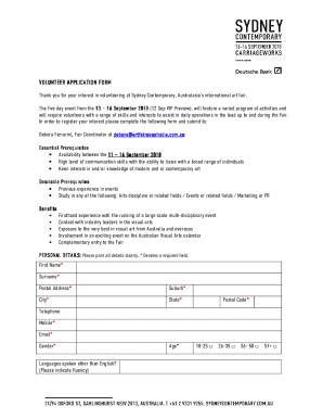 Fillable Online artdesign unsw edu VOLUNTEER APPLICATION FORM 18 Fax ...