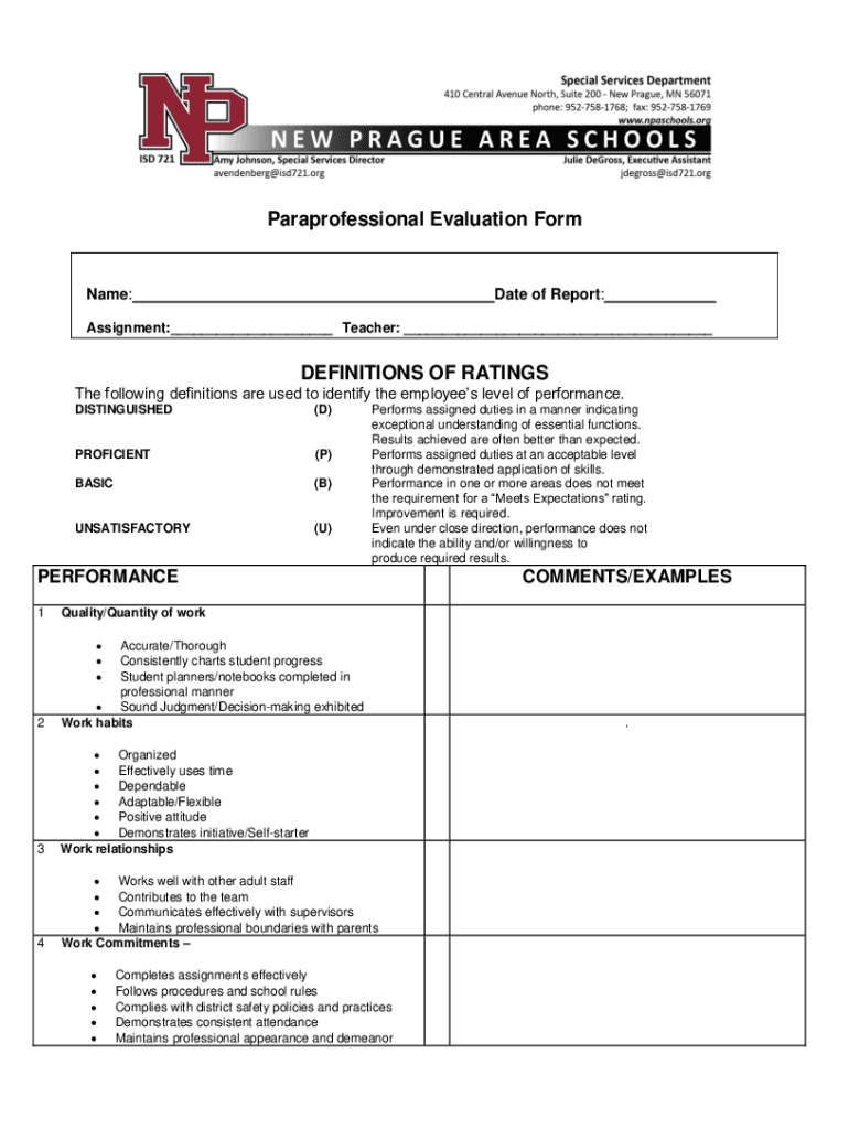 Fillable Online Paraprofessional Evaluation Form Fax Email Print ...