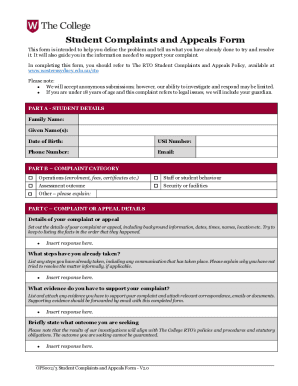 Fillable Online Student Complaints and Appeals Form Fax Email Print ...