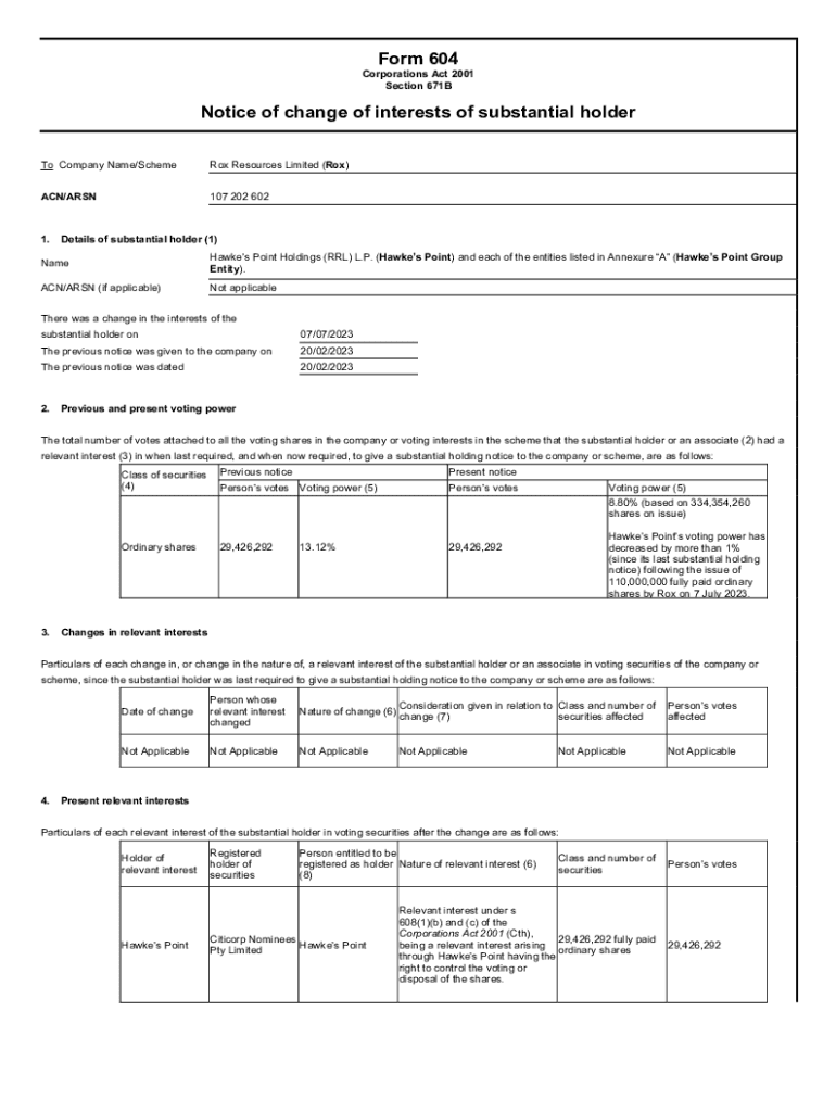 Fillable Online ASIC Form 604 - Notice of change of interests of ...