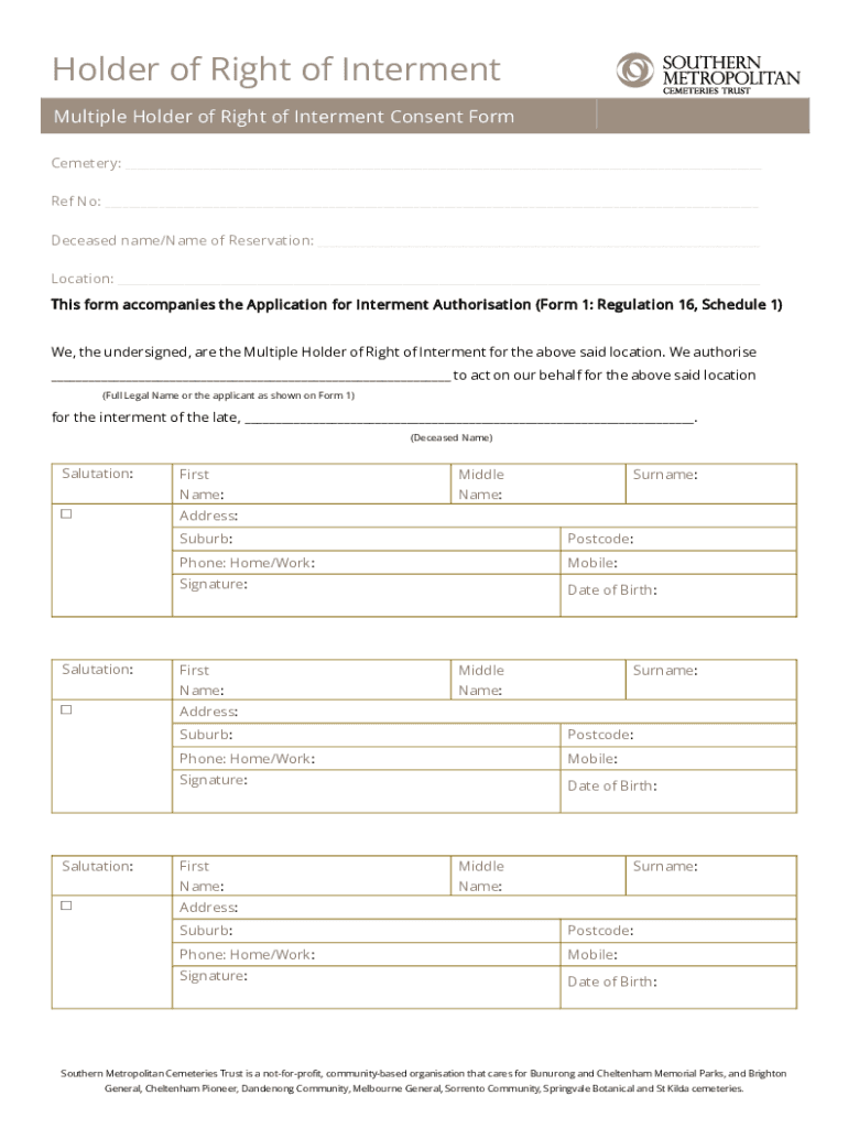 Fillable Online Exclusive right of burial When do you need to transfer ...