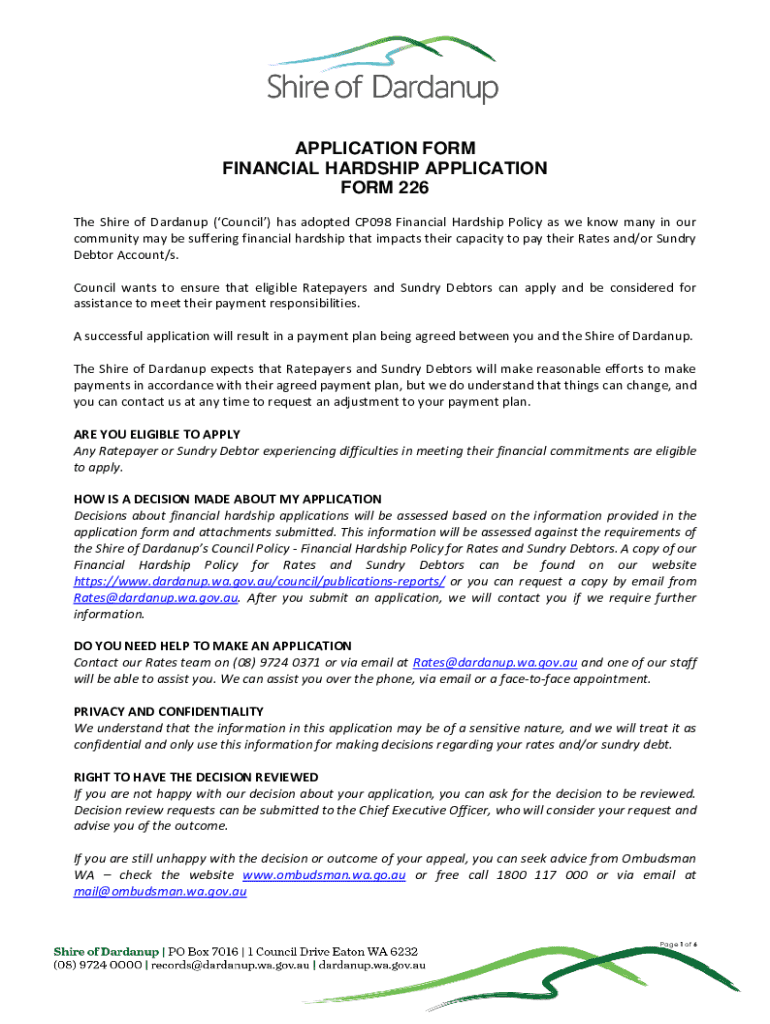 Fillable Online Financial Hardship Application Form 226 Fax Email Print ...