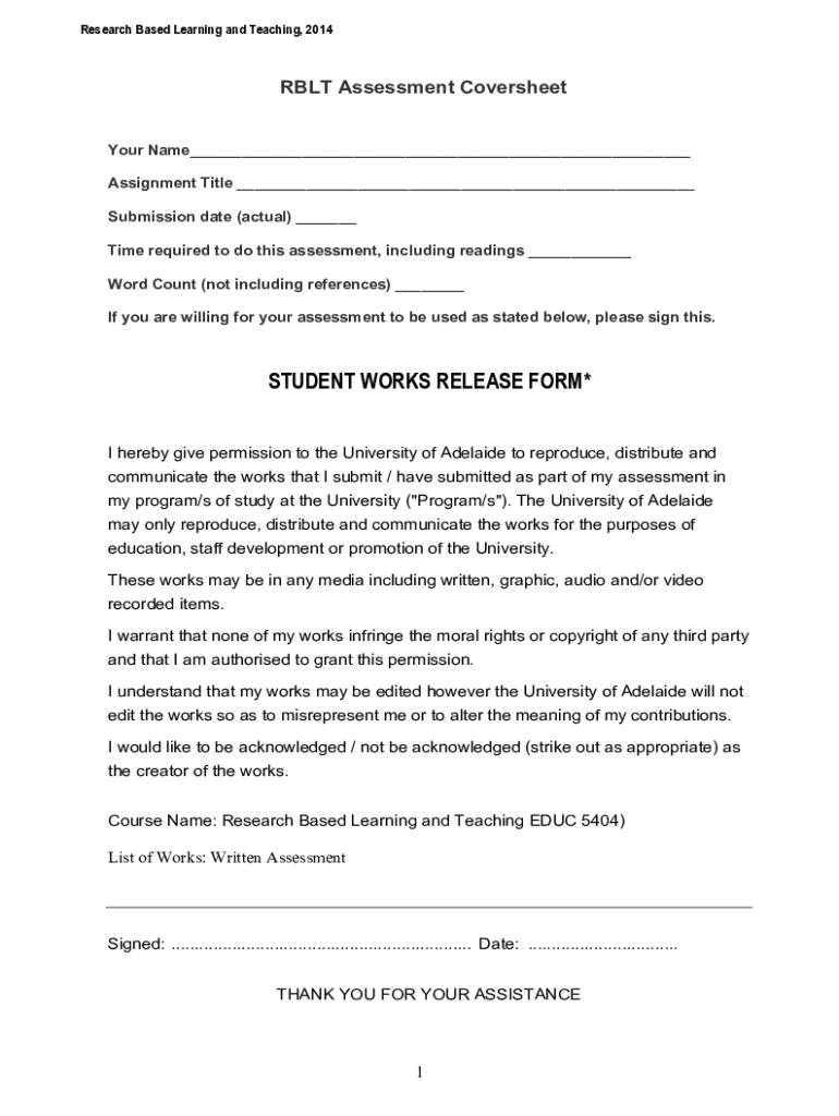Fillable Online STUDENT WORKS RELEASE FORM* Fax Email Print - pdfFiller
