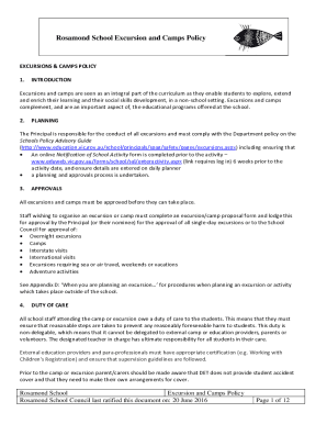 Fillable Online Excursions and camps policy approved ... Fax Email ...