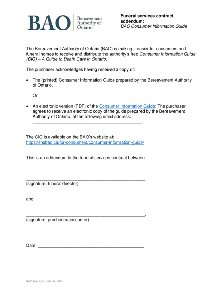 Fillable Online Funeral services contract addendum Fax Email Print ...