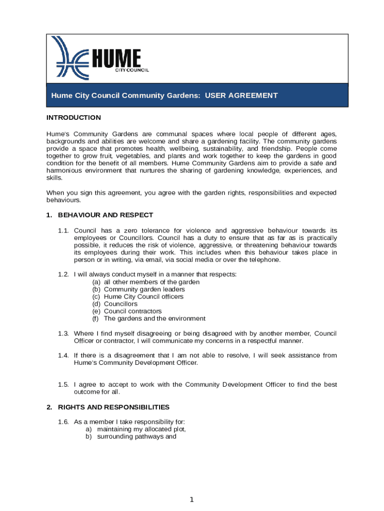 Community Gardens: USER AGREEMENT Doc Template | pdfFiller