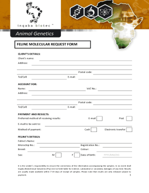 Fillable Online FELINE MOLECULAR REQUEST FORM Fax Email Print - pdfFiller