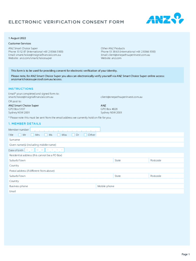 Fillable Online ANZ Electronic Verification Consent Form. ANZ ...