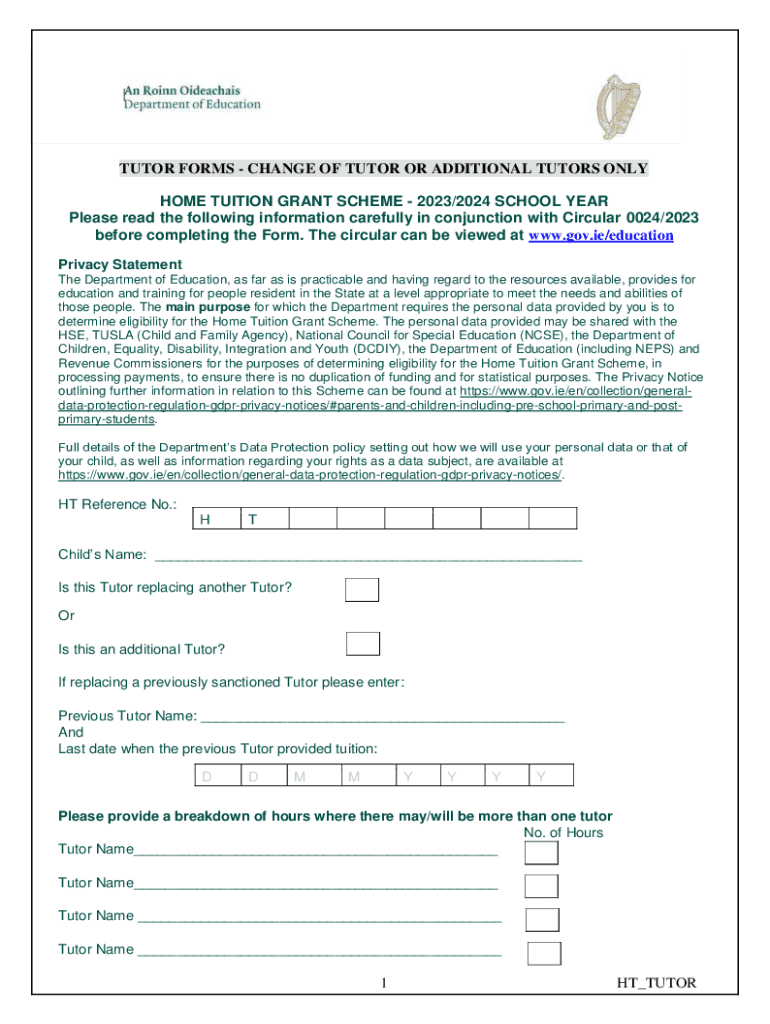 Fillable Online Application for Home Tuition for Pupils with a ...