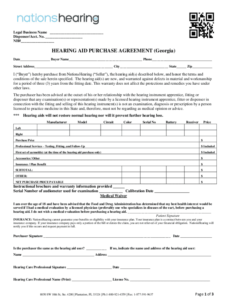 Hearing Aid Purchase Agreement (Georgia) - Blank Fillable Template ...