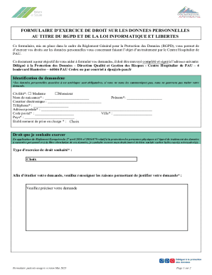 Remplissable En Ligne FORMULAIRE D'EXERCICE DE DROIT SUR LES ... Fax ...