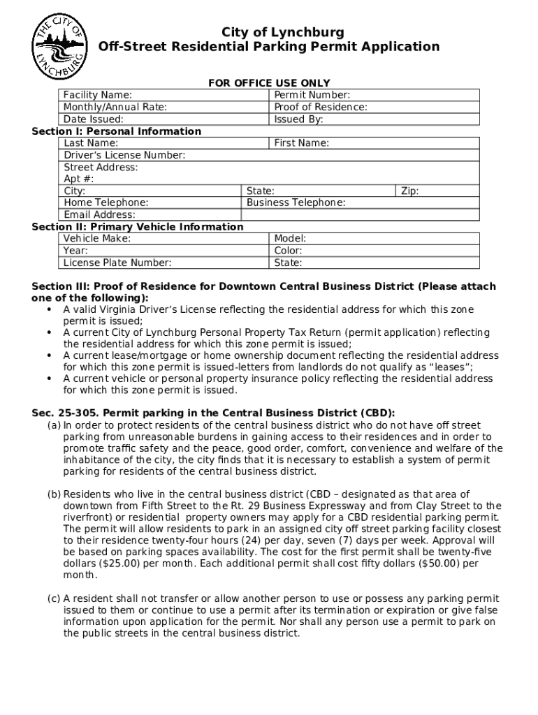 Off-Street Residential Parking Permit Application Doc Template | pdfFiller