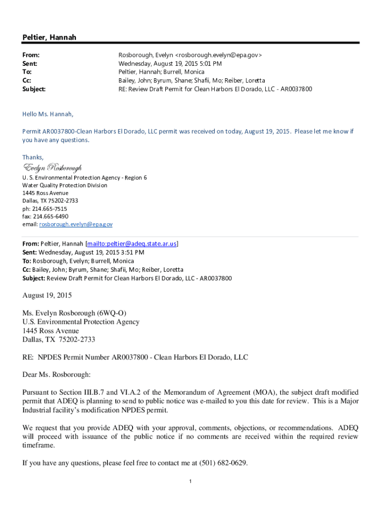 Fillable Online Review Draft Permit for Clean Harbors El Dorado, LLC ...