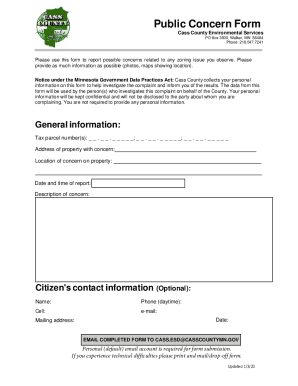 Fillable Online Public Concern Form - Cass County, MN Fax Email Print ...