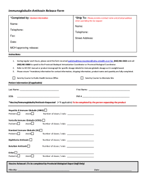 Fillable Online Immunoglobulin-Antitoxin Release Form Fax Email Print - pdfFiller