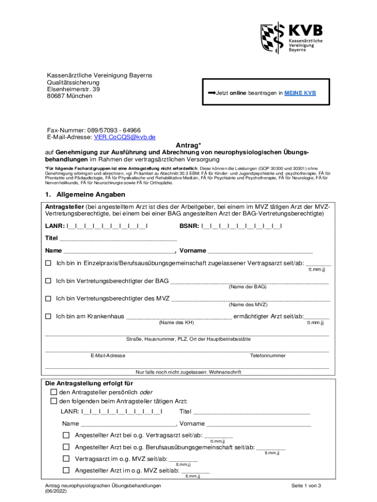 Ausfüllbar Online KVB-FORM-Neurophysiologische bungsbehandlung.docx Fax ...