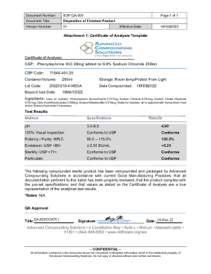 Fillable Online Attachment 1: Certificate of Analysis Template ...