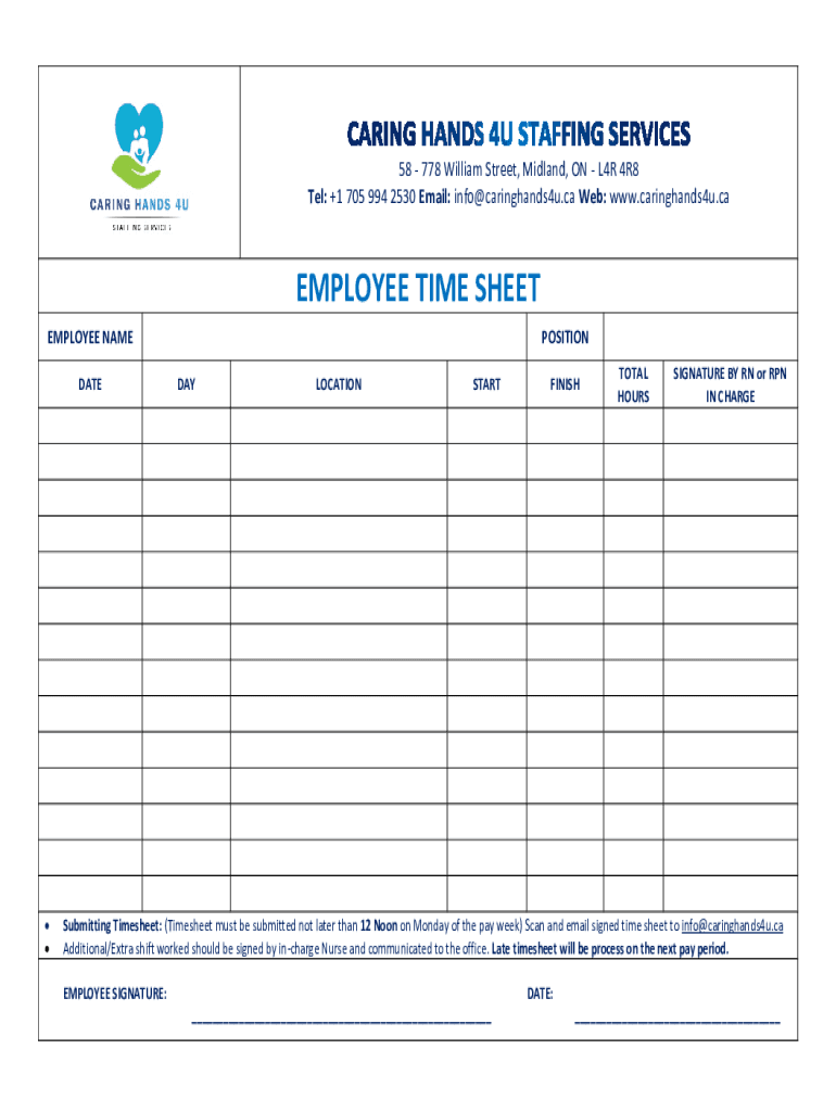Fillable Online EMPLOYEE TIME SHEET Fax Email Print - pdfFiller