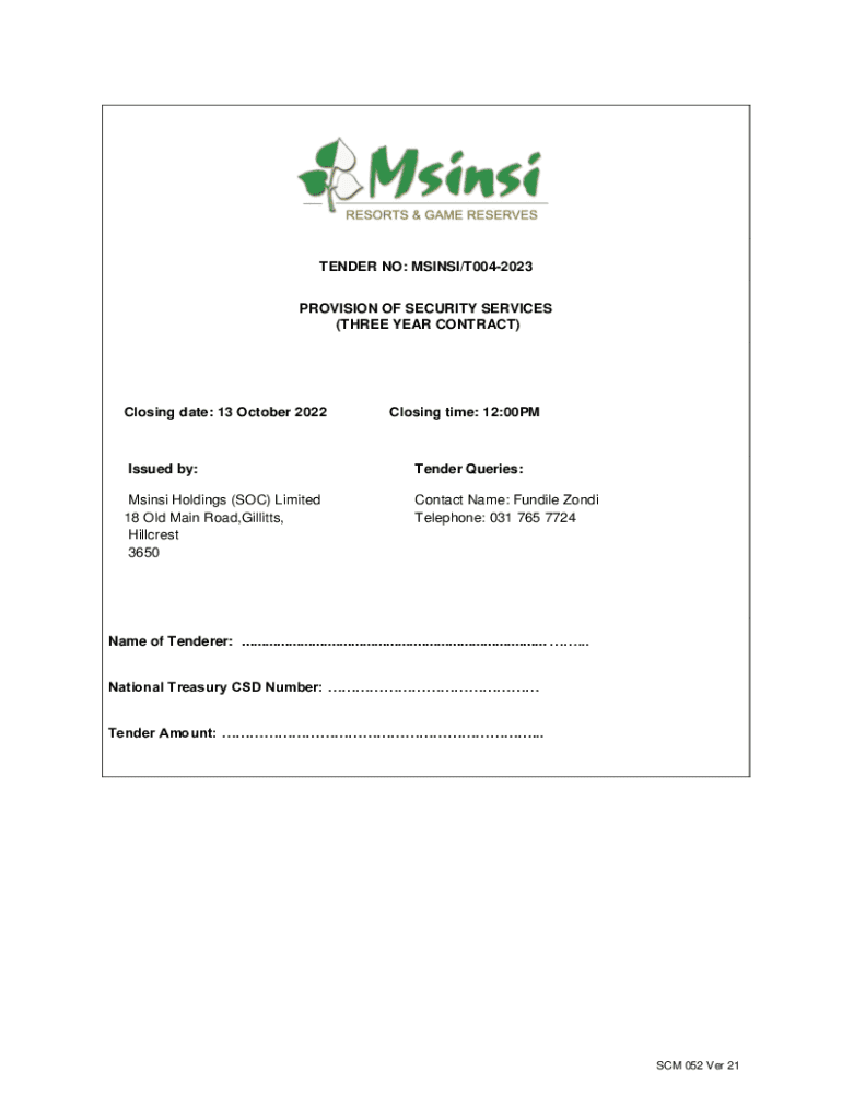 Fillable Online Provision of Security Services - Tender Bulletins Fax ...