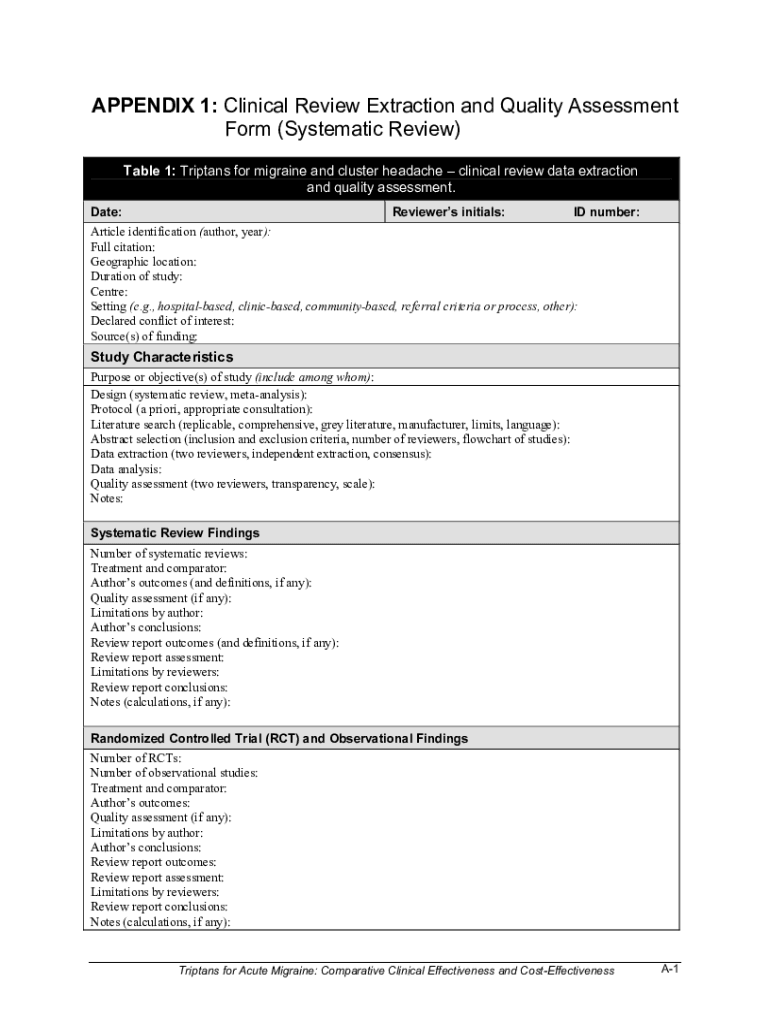 Fillable Online Clinical Review Extraction and Quality Assessment Form ...