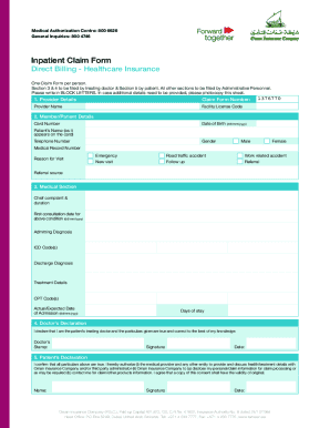 Fillable Online Inpatient Claim Form - uae insure Fax Email Print ...