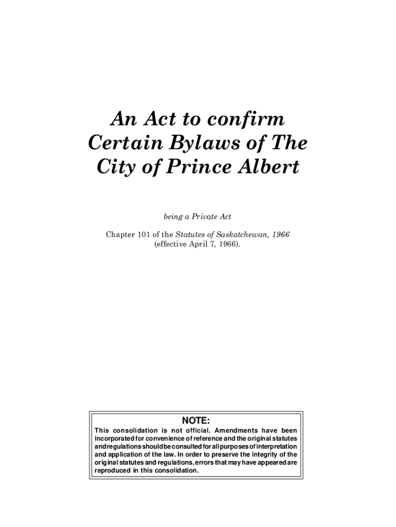 Fillable Online An Act to confirm Certain Bylaws of The City of Prince ...