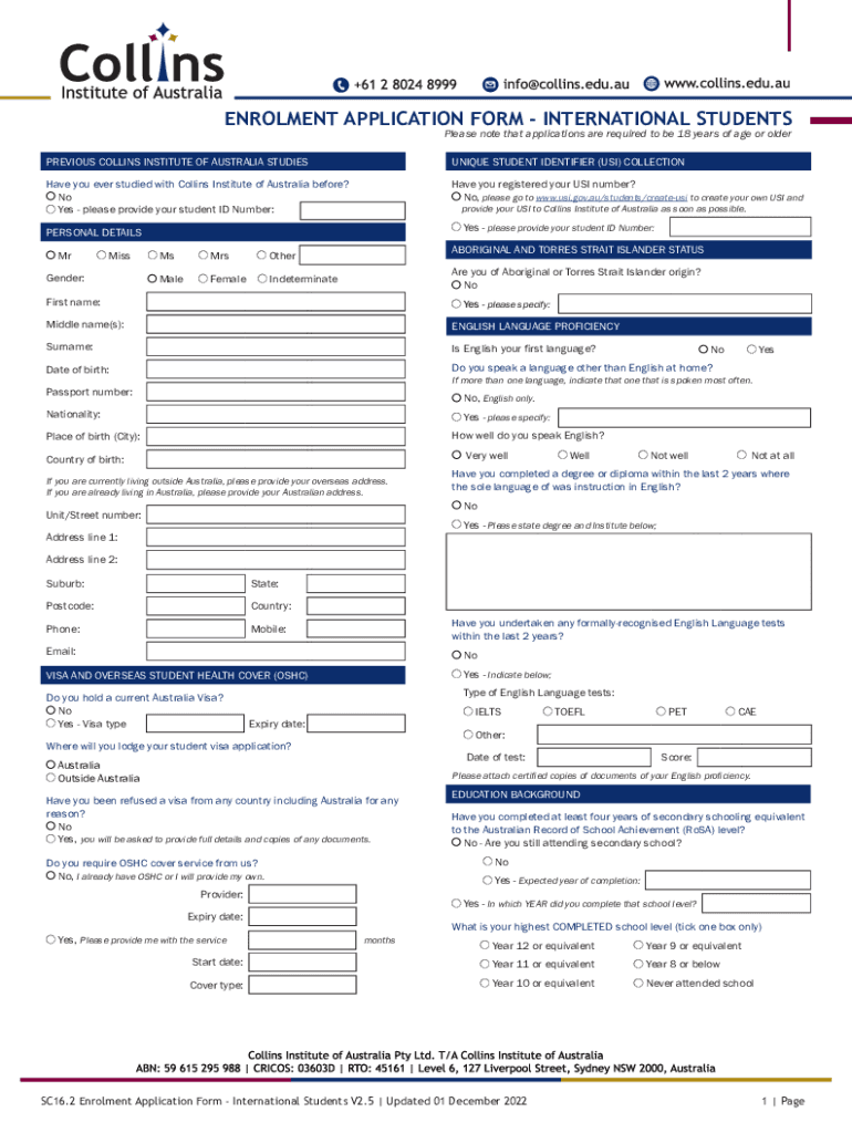Fillable Online SC16.2 Enrolment Application Form - International ...