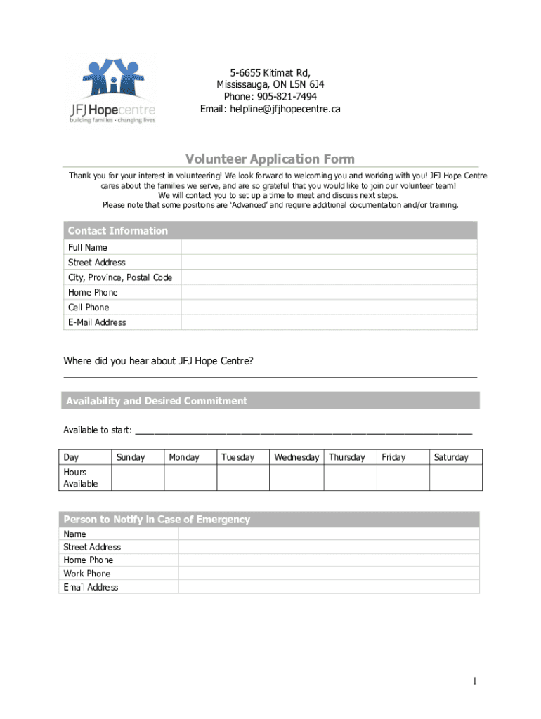 Fillable Online Volunteer Application Form - Mississauga Fax Email Print - pdfFiller