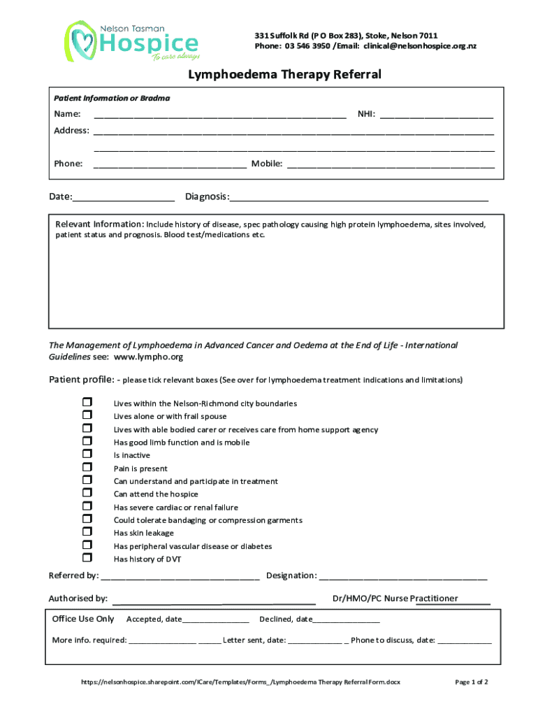 Fillable Online Lymphoedema Therapy Referral Form Fax Email Print ...
