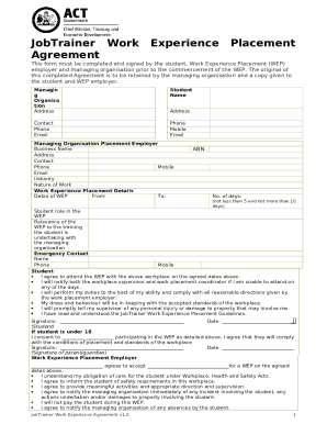 JobTrainer Work Experience Placement Agreement Doc Template | pdfFiller