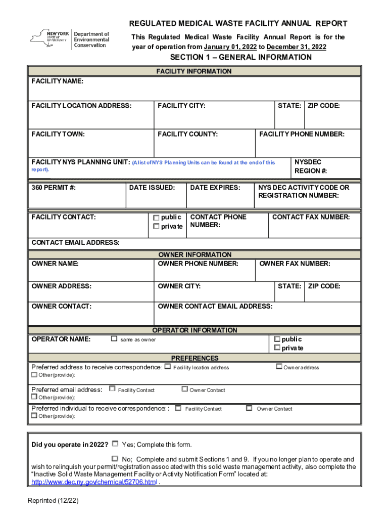 Fillable Online Regulated Medical Waste Facility Annual Report Form ...