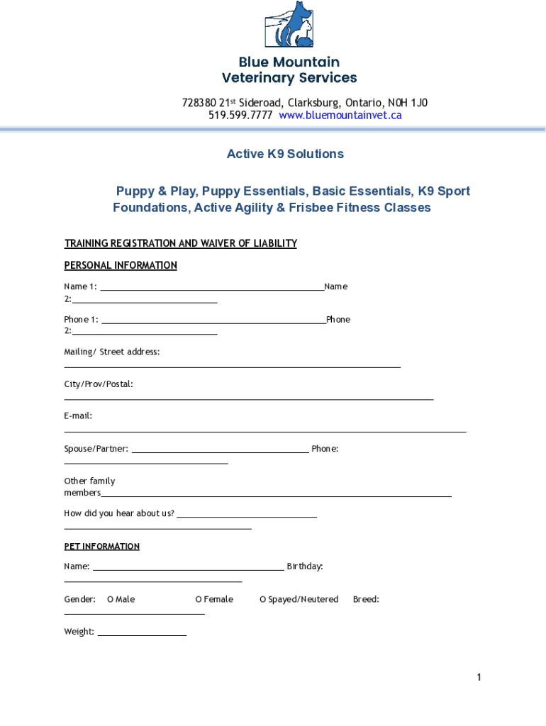 Fillable Online Active K9 Solutions- Blue Mt Vet Services Consent and ...