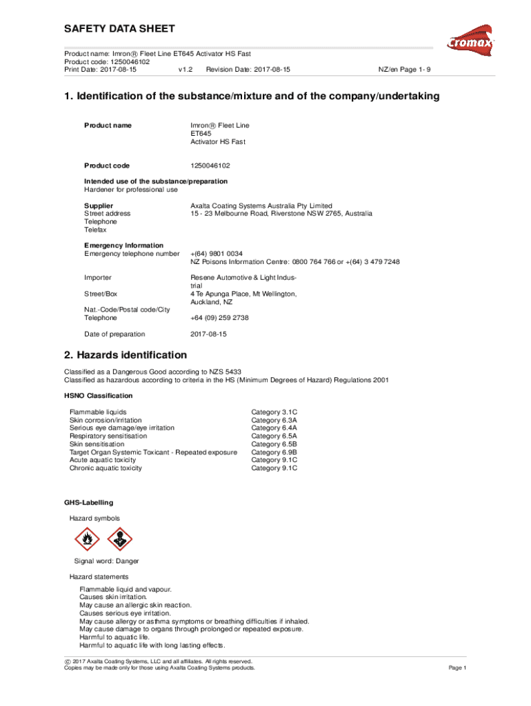 Fillable Online Safety Data Sheet. XK-205 ACTIVATOR Fax Email Print ...