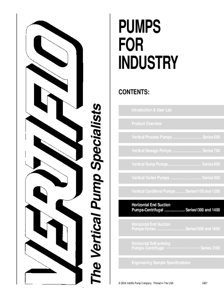 Fillable Online PUMPS FOR INDUSTRY. The Vertical Pump Specialists ... Fax Email Print - pdfFiller