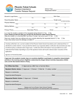 Fillable Online Resident Interdistrict Transfer Release Request Fax ...