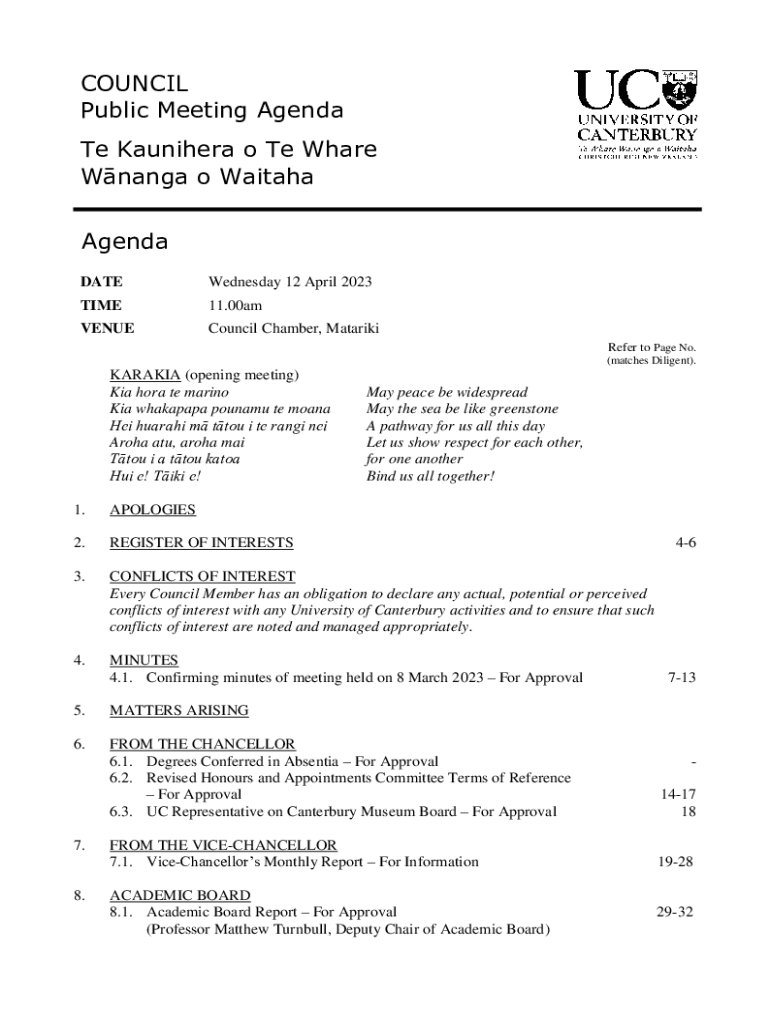 Fillable Online Agenda of Te Kaunihera o Pneke Fax Email Print - pdfFiller