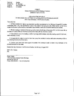 Fillable Online Notice of bankruptcy following the refusal of the ...