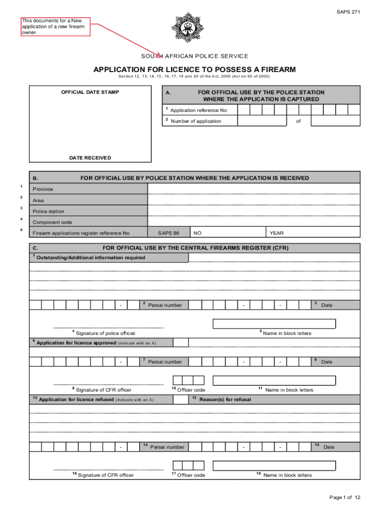 Fillable Online Download Licence to Possess a Firearm SAPS 271 Form Fax ...