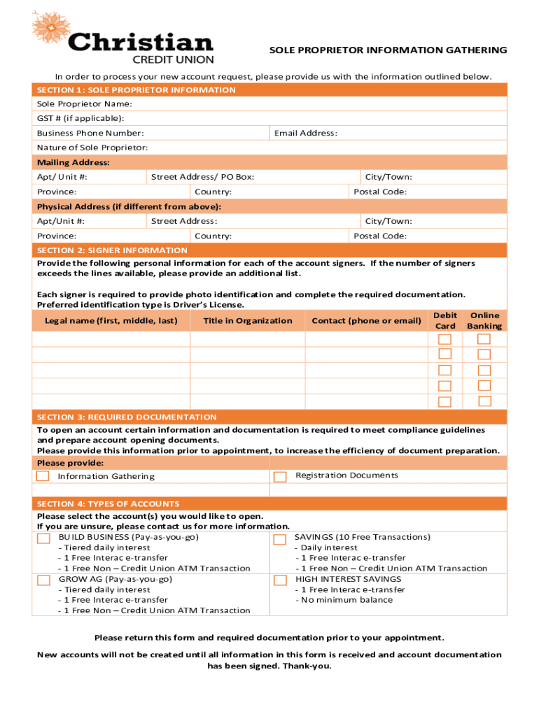 Fillable Online SOLE PROPRIETOR INFORMATION GATHERING Fax Email Print ...