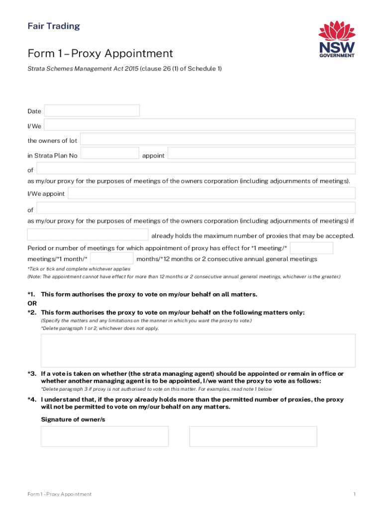 Fillable Online Form 1Proxy Appointment. Fair Traiding - Proxy Appointment form Fax Email Print ...