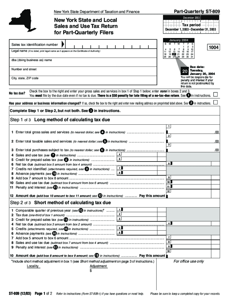 Fillable Online Form ST-809:12/03: New York State and Local Sales and ...