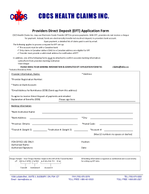 Fillable Online ProvidersDirect Deposit (EFT) Application Form Fax ...