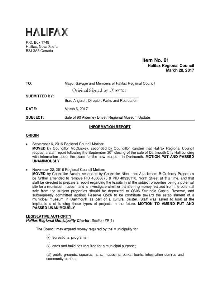 Fillable Online Sale of 90 Alderney DriveRegional Museum Update - Mar ...