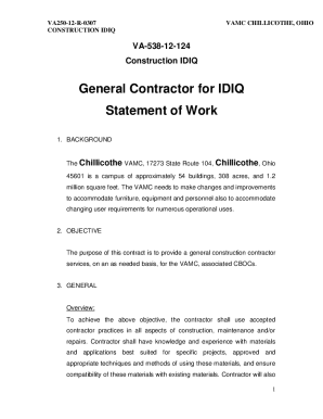 Fillable Online General Contractor for IDIQ Statement of Work Fax Email ...