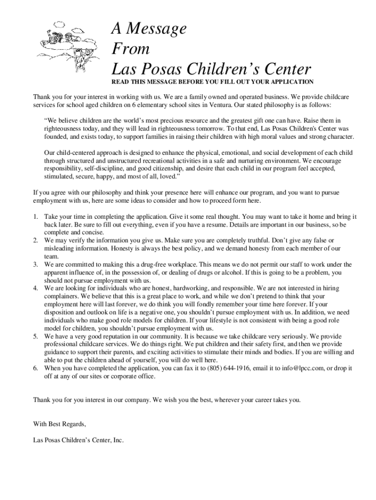 Fillable Online Las Posas Children's CenterWe believe children are the ...